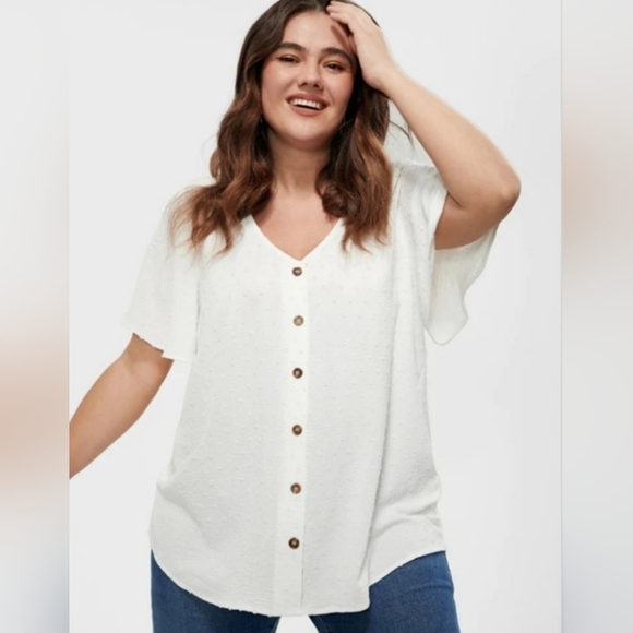 BloomChic | Tops | Bloomchic Solid Button V Neck Ruffles Blouse White ...